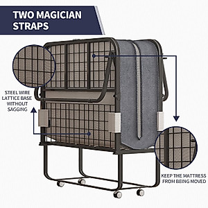 ijuicy Folding Bed with 4" Mattress, 75" x 38" Rollaway Bed with 4 Lockable Wheels & Strong Sturdy Frame, Portable Foldable Bed with Mattress for Adults, Guests