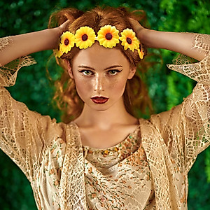 16 Pieces Sunflower Headbands for Women Yellow Daisy Headbands Flower Crowns Hippie Hair Accessories Sunflower Crowns Party Favor for Wedding Bridal Shower Festivals Photo Props Women Girls Baby