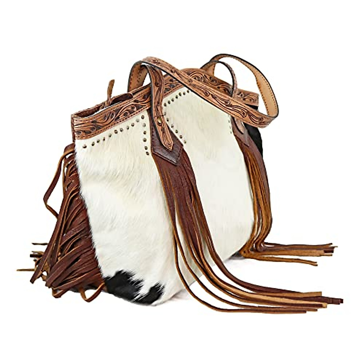 American Darling Tooled Double Strap Tote with Fringe ADBGI159B