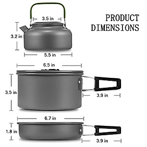 Swiftrans Aluminum Outdoor Camping Cookware Set, Folding Cookset Camping Teapot and Pans Set Equipment，Lightweight Pots, Pans with Mesh Set Bag for Backpacking, Hiking, Picnic