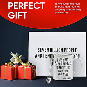 Being My Boyfriend Coffee Funny Mug - Best Boyfriend Gag Gifts - Unique Valentines Day, Anniversary or Birthday Present Idea For Him From Girlfriend - 11 oz Tea Cup White, Spoon and Funny Card