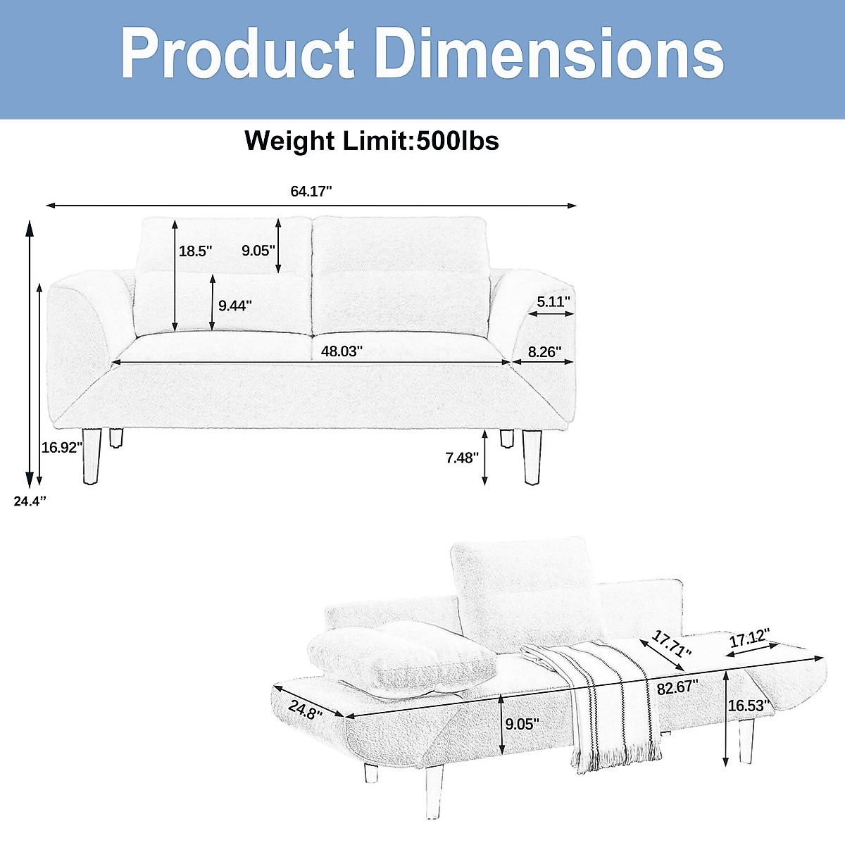 Futon Sofa Bed Couch Convertible Sleeper,Comfy Loveseat Small Couch with Adjustable Armrest,Small Sofa couches for Small Spaces Living Room,Bedroom (Beige)