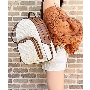 Michael Kors Jaycee Large Backpack School Bag Bundled with Michael Kors Jet Set Travel Large Trifold Wallet MK Signature (Vanilla MK)