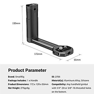 SmallRig Aluminum Side Handle Fits for DJI Ronin-S/SC/RS 2/RSC 2/RS 3/RS 3 Pro/RS 3 Mini & for ZHIYUN Crane 2S/2/V2 & MOZA Air 2/AirCorss 2 Gimbals - 2786