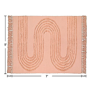 STARUIA Boho Pink Living Room Rug 5'x7' Washable Cotton Bedroom Rug, Woven Linear Tufted Nursery Area Rug with Tassels Accent Farmhouse Carpet for Teen Room Entryway Dorm