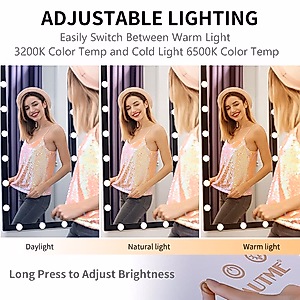 ANYHI Full Length Mirror with Lights, 63" x 24" Full Lenth Vanity Mirror, 22 LED Bulbs, 3 Color Lights, Dimmable, Aluminum Thick Frame, for Dressing Makeup, Straight-Waist Design, Black