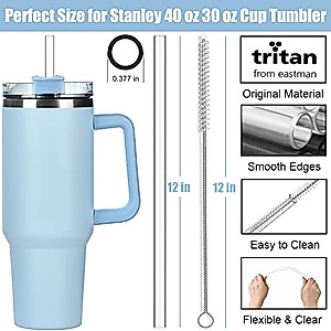 ALINK 10 Pack Colorful Replacement Straws for Stanley 40 oz 30 oz Tumbler, 12 in Long Reusable Plastic Straws for Stanley Cup Accessories, Half Gallon Jug, Plus 2 Cleaning Brush