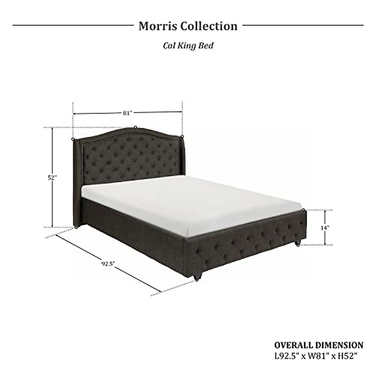 Lexicon Morris Upholstered Panel Bed, Cal King, Charcoal