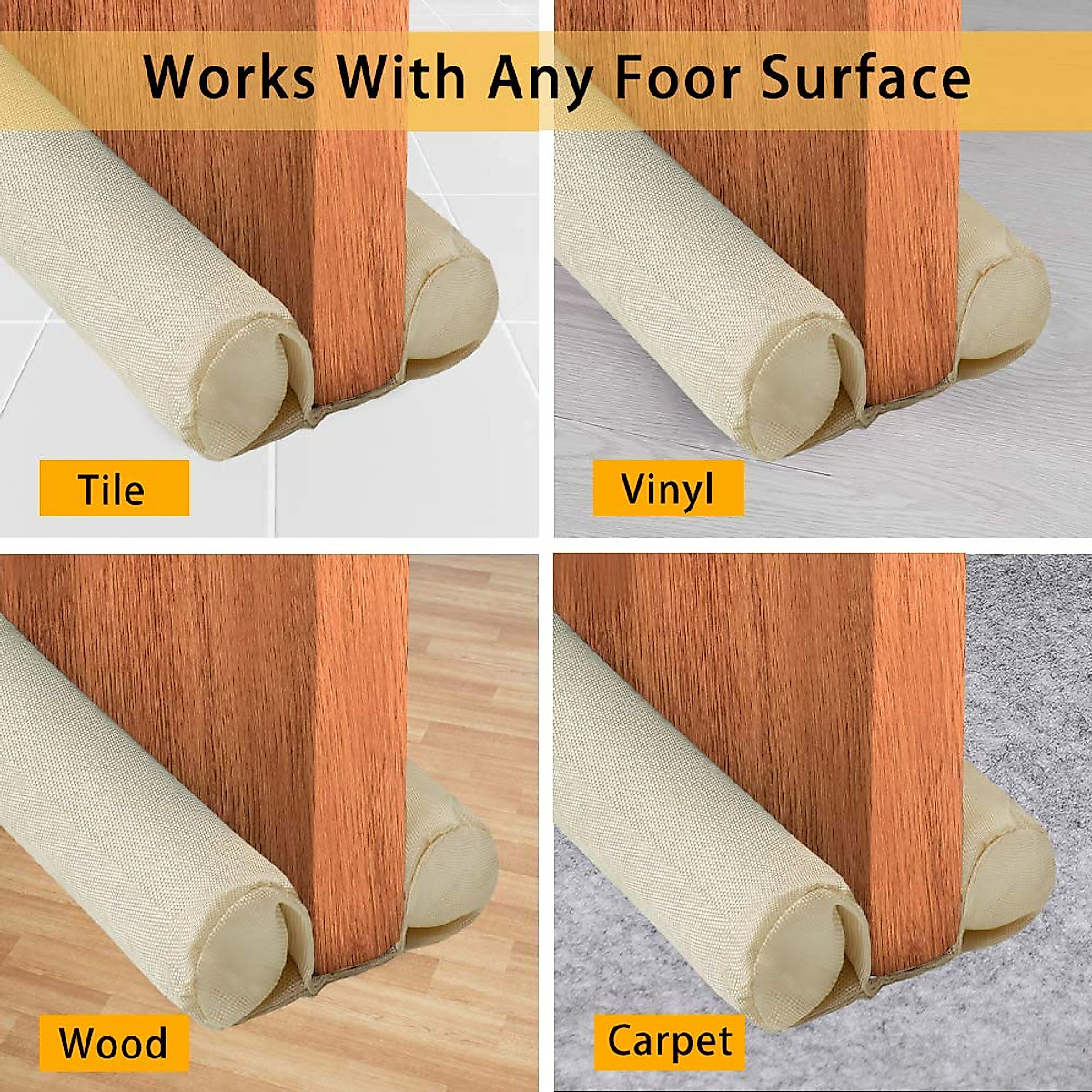 TumiMallody Waterproof Under Door Draft Stopper - 36 Inch Door Draft Stoppers Weather Stripping Noise Blocker Door Sweeps, Adjustable Size 32-36 Inch (Beige)