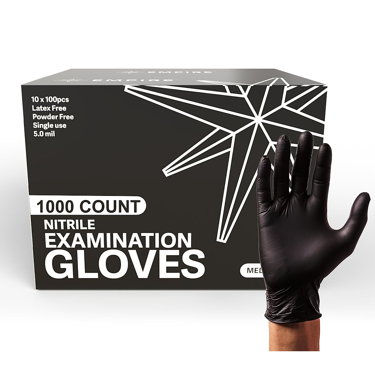 EMPIRE - Black Nitrile Exam Gloves Case - Premium - Non-Sterile - Powder Free - Single Use, Disposable - Latex Free - For Medical, Dental, Lab, Food Service, Home, Fentanyl Resistant, Small 1000 Count