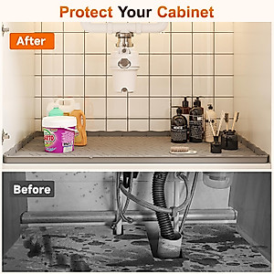 Sevenblue Under Sink Mat for Kitchen Waterproof, 34" × 22" Under Sink Liner and Protector for Bottom of Kitchen Sink, Bathroom Silicone Basin Undersink Mat Cabinet Shelf Drip Tray(Grey)