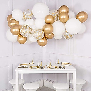 White and Gold Confetti Latex Balloons, 50 Pack 12 inch gold and white Party Balloons with Ribbons for Birthday Graduation Wedding Bridal Shower Party Decoration