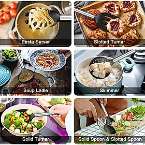 P&P CHEF Kitchen Utensils Set (20Pcs), Black Cooking Utensil Kit Heat-proof Silicone Cookware with Stainless Steel Handles, Non-stick & Non-toxic, Heavy Duty & Dishwasher Safe