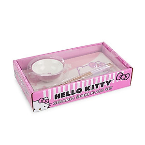 Sanrio Hello Kitty Pink 3-Piece Ceramic Sushi Set With Sauce Bowl and Chopsticks