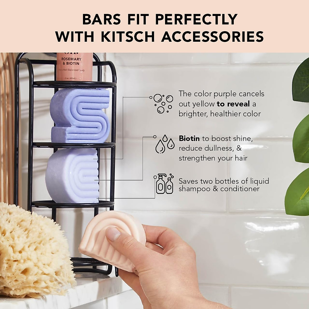 Kitsch Purple Conditioner Bar for Treated & Grey Hair, 2.7oz - Made in US, Toning Purple Bar Conditioner for Blonde, Grey & White Hair, Removes Brass & Yellow Undertones, Paraben Free