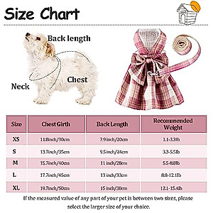 4 Pcs Plaid Dog Dress Bow Tie Harness Leash Set Harness Dress for Small Dogs Cute Dog Pet Girl Puppy Summer Clothes for Female Summer Bunny Rabbit Clothes Yorkie Chihuahua Training Walking (S)