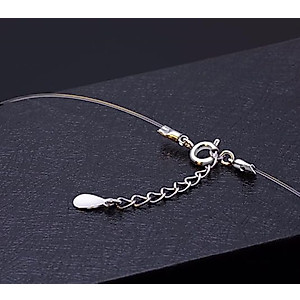 S925 Round fish line two claws Cut Clear Cubic Zirconia Pendant Necklace (silver)