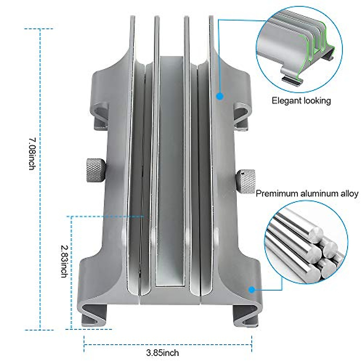 Vertical Laptop Stand [Updated Version],3-Slot Space-Saving Aluminum Desktop Stand Holder with Adjustable Dock Size Compatible for All MacBook/HP/Dell/Surface/Samsung/Chrome Book(Silver)