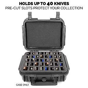 CASEMATIX 40 Folding Knife Case - Waterproof Pocket Knife Holder and Knife Box Organizer Fits 40 Folding Knives, Swiss Army Knives & More Up To 5" Folded in Lockable Knife Storage Case