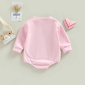 Baby Boy Girl First Valentine's Day Outfit Long Sleeve Crew Neck Sweatshirt Romper Love Heart Onesie Bodysuit Clothes (Daddys Little Valentine, 6-12 Months)