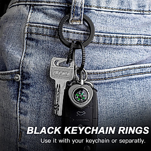 TISUR Titanium Keychain Rings, Split Side Pushing Heavy Duty Black Key Ring For Key Chain Carabiner Dog Tag (2PCS Black Large)
