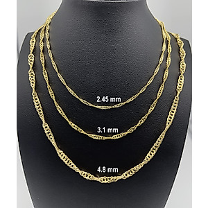 JEWELHEART 14K Real Gold Singapore Necklace - 2.45mm Diamond Cut Twisted Chain Necklace - Dainty Yellow Gold Chain For Women with Lobster Clasp 18"