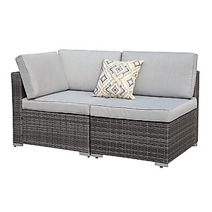 Patiorama 2-Piece Patio Furniture Set, Outdoor Sectional Sofa, All-Weather Grey PE Wicker Rattan Conversation Set,Outdoor Couch Loveseat,Patio Seating for Porch Balcony Garden Pool(Light Grey Cushion)
