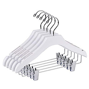Quality White Wooden Kids Hanger Luxury Design Chrome Swivel Hook (5, 13" inch with Clips)