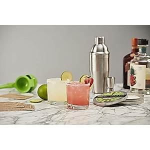 Margarita Cocktail Kit - Set of Rocks Glasses | Stainless Cocktail Shaker & Jigger | Citrus Squeezer | Rokz Lime Infused Margarita Salt | Recipe Cards. The Perfect Margarita Kit Gift Set!