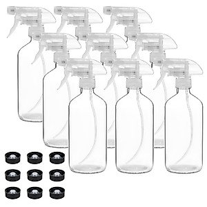 Suwimut 9 Pack Glass Spray Bottles, 16 oz(480ml) Empty Clear Refillable Container for Essential Oils, Cleaning Products, Aromatherapy, Misting Plants or Cooking, Clear Trigger Sprayer with Mist.
