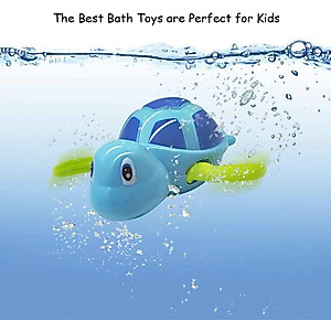 PEGAFOX Set of 3 Baby Bathtub Wind up Turtle Toys Fun Multi Colors Swimming Bath tub, Beach, Pool Playset for Boys and Girls
