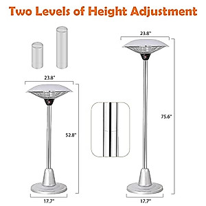 Kismile Patio Heater, 2 Heating Mode 750W/1500W & IP34 Waterproof, Tip-over Protection Freestanding, Electric Infrared Heater for Outdoor/Indoor Use, Ideal for Garage/Garden/Home, Outdoor Heater