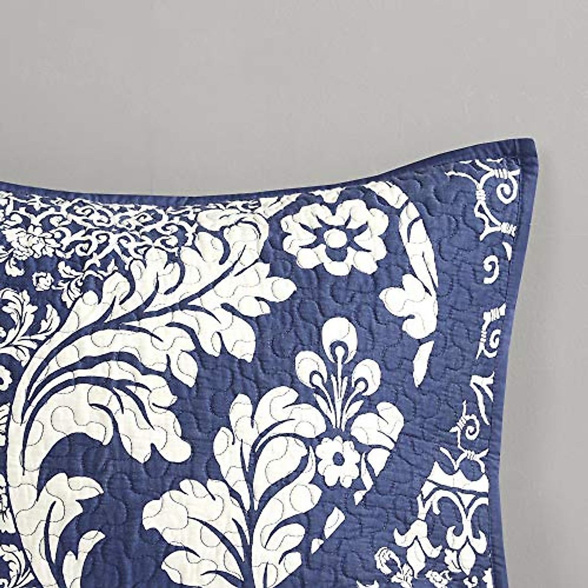 Madison Park Vienna Reversible Cotton Quilt-Luxury Stitching Design All Season, Breathable Coverlet Bedspread Bedding, Shams, Decorative Pillow, King/Cal King, Indigo 6 Piece