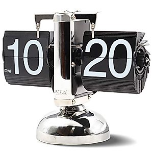 Betus Flip Desk Clock - Mechanical Retro Style -Digital Display Battery Powered - Home & Office Décor 8 x 6.5 x 3 Inches (Black)