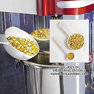Nostalgia Popcorn Maker, 2.5 Oz Kettle Makes 10 Cups, Retro Classic Popcorn Machine with Interior Light, Measuring Spoons and Scoop, White and Red
