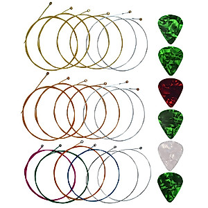 Yookat Acoustic Guitar Strings with 6 Picks, 3 Sets of 6 Acoustic Guitar Kit Guitar Strings Replacement Steel String For Beginners Performers