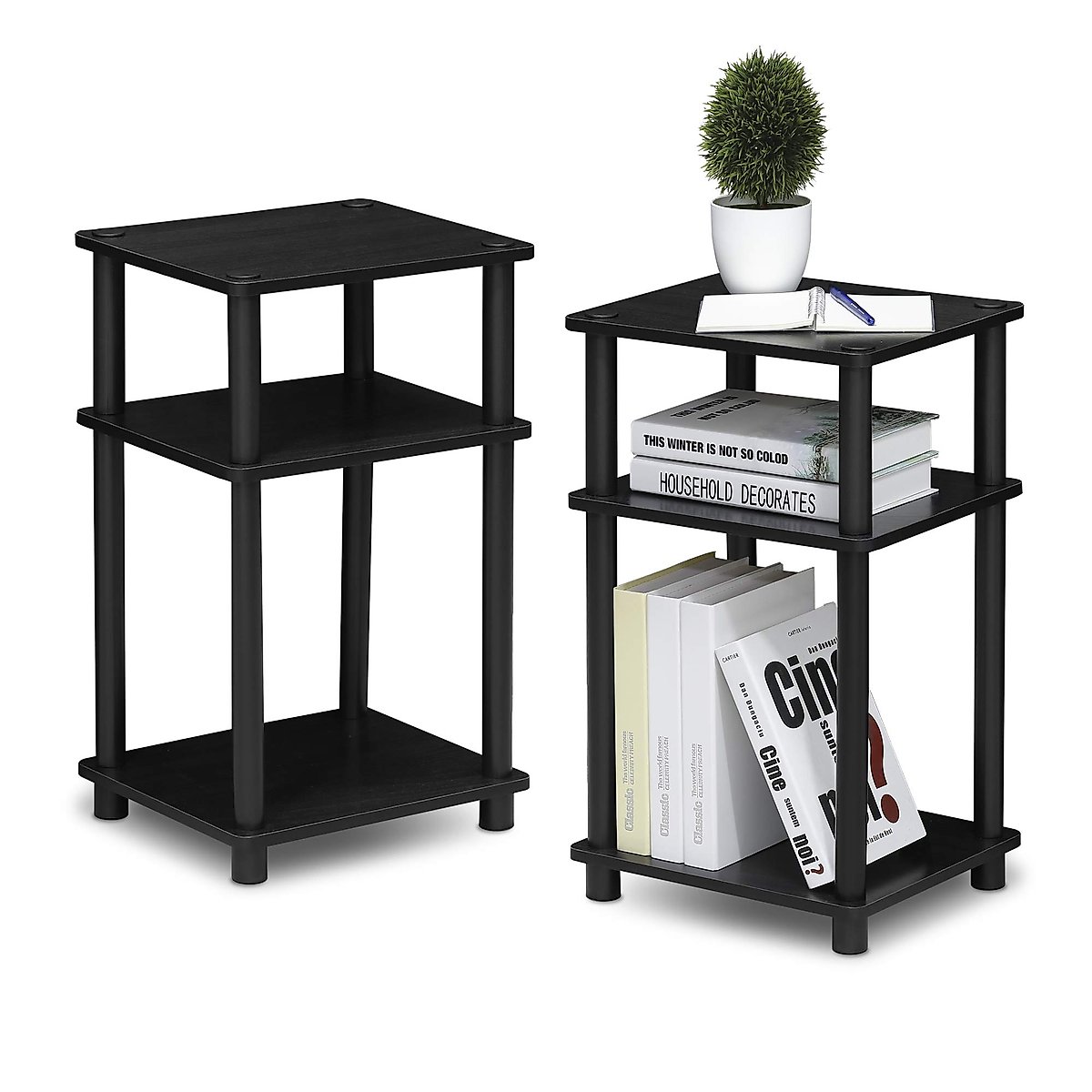 Furinno Just 3-Tier End Table and Simplistic Set of 2 End Table Bundle (2-Pack)