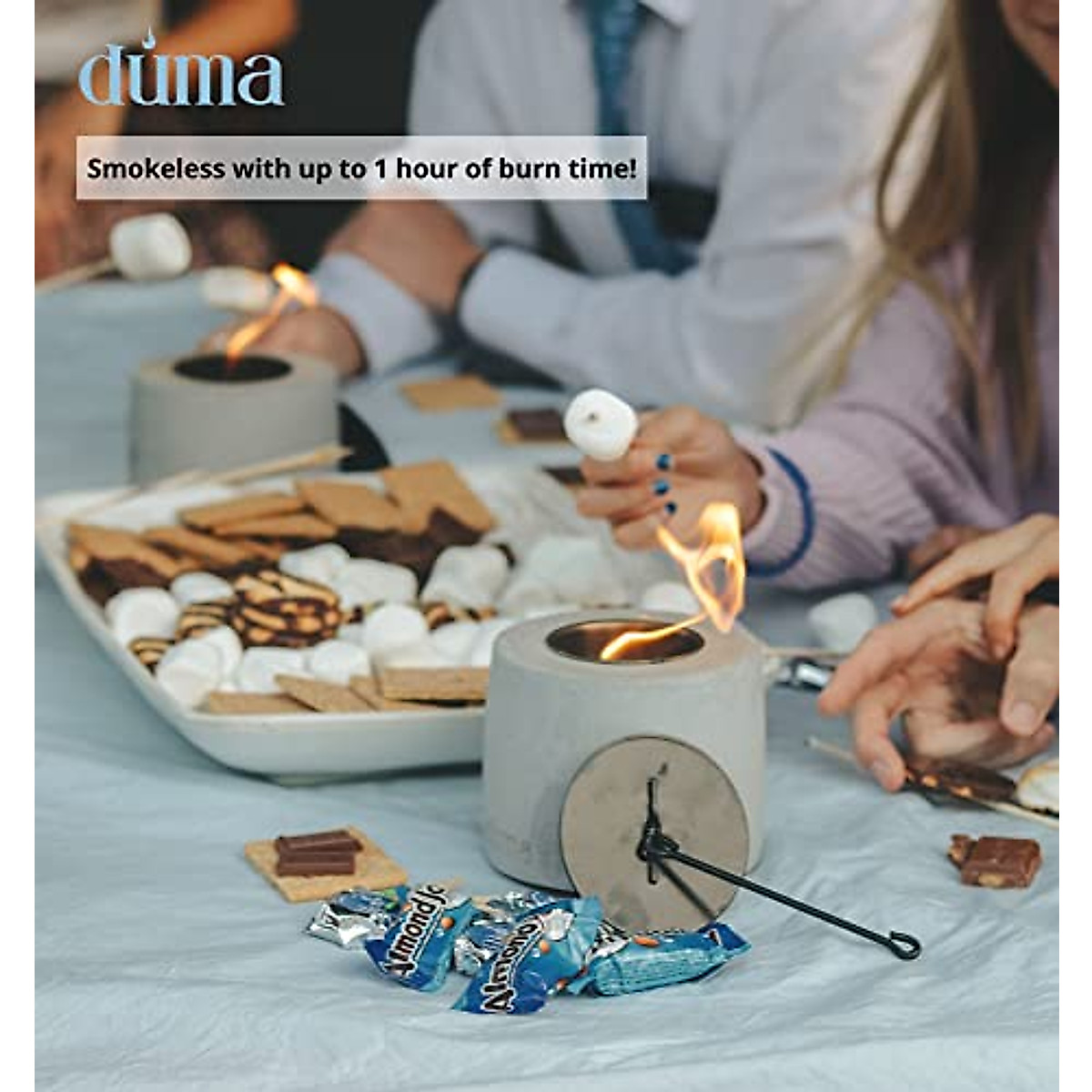 Duma Pit - Tabletop Fire Pit with 20+ Ideas Book & Snuffer, Concrete Portable Mini Fireplace, Outdoor Indoor Smores Maker, Ethanol Alcohol Table Top FirePit, Garden & Patio Decor