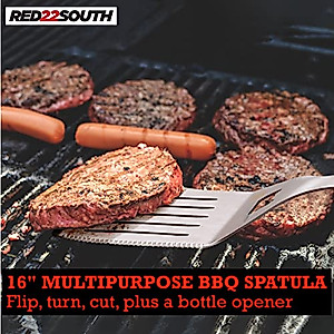 RED22SOUTH Grilling Accessories for Outdoor Grill - 2 Grill Tongs, a Grill Spatula & Fork, 4pc Stainless Steel BBQ Tongs & Grill Set, Heavy Duty Barbecue Tools, BBQ Set