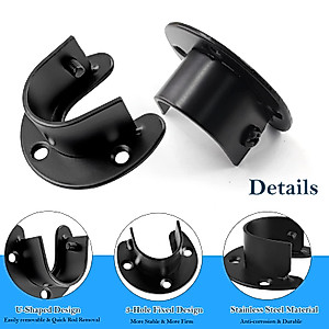 Moicstiy 4Pcs 1-1/3 Inch Stainless Steel Closet Rod End Supports Heavy Duty Wardrobe Pole End Rod Support Bracket U Shaped Flange Rod Holder with Screws (Black)