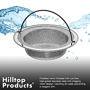 2 Pack - 4.5" Top / 3" Basket - Kitchen Sink Drain Strainer Stainless Steel Large Basket Food Catcher with Handle. Fast Flow and Effective 2/16" Holes