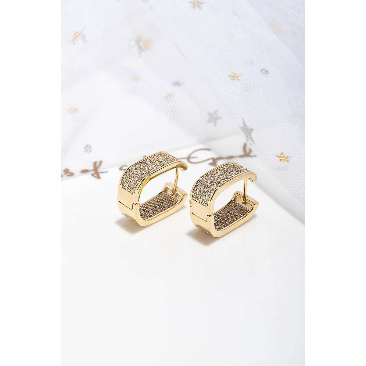14K Gold Plated cubic Zirconia Huggie Cuff Earrings for women Hoop Earrings