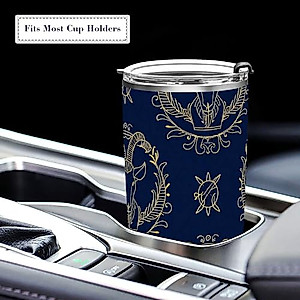 Gold Zodiac Sign Aries Navy Blue Stainless Steel water bottle with straw Leak-proof Lid and Straw insulated travel coffee mug for Home, Office or Car Aesthetic tumbler with lid and straw 20 OZ