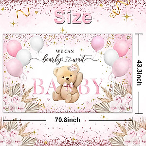 Lecheme Pink Bear Baby Shower Backdrop 6x4ft We Can Bearly Wait Baby Shower Backdrop for Girl Baby Shower Banner Girl Baby Shower Decorations Photo Booth Props