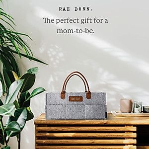 Rae Dunn Baby Diaper Caddy Organizer, Baby Stuff Storage Organizer for Nursery, Changing Table and Car, Portable Basket for Baby Items, Baby Shower Gifts, Grey Felt with Leather Handles, Large