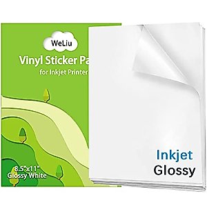 Printable Vinyl Sticker Paper for Inkjet Printer - Glossy White - 21 Waterproof Decal Paper Self-Adhesive Sheets 8.5"x11"- Dries Quickly and Holds Ink Beautifully