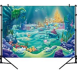 Sensfun 7x5ft Under The Sea Mermaid Backdrop for Photography Underwater Castle Girls Princess Birthday Party Photo Booth Background Little Mermaid Baby Shower Banner Table Decoration Studio Props