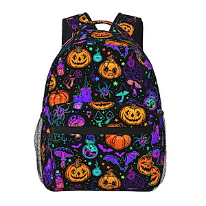 BoeHiop Halloween Pumpkins and Magical Elements Lightweight Laptop Backpack for Women Men College Bookbag Casual Daypack Travel Bag
