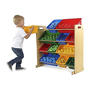Humble Crew, Natural/Primary Kids' Toy Storage Organizer with 12 Plastic Bins, 34*35*15.5inch