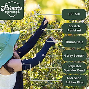 FARMER'S DEFENSE Sleeves | UV Cooling Sleeves for Sun Protection | Premium Anti-Scratch Arm Guard Sleeve for Skin - For Gardening Harvesting Sports Outdoors | Unisex | Black L/XL